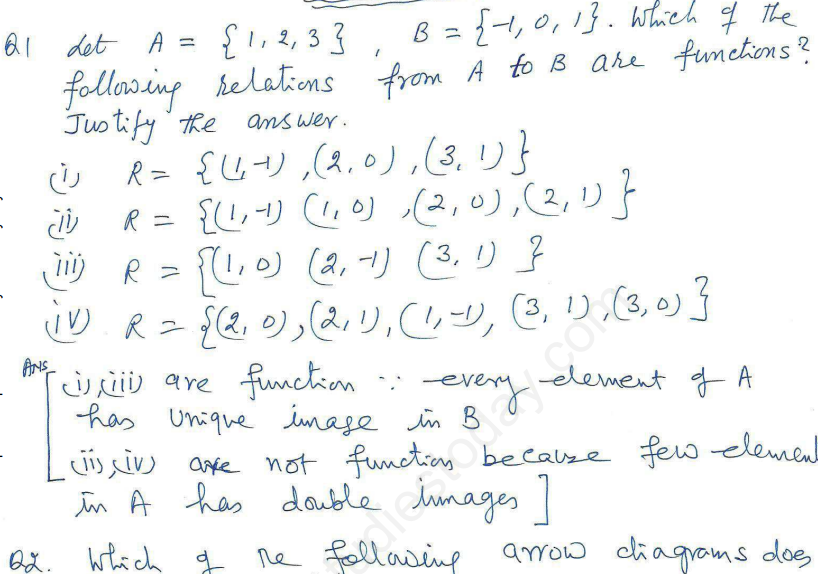 CBSE Class 11 Mathematics Relations and Functions Assignment Set F
